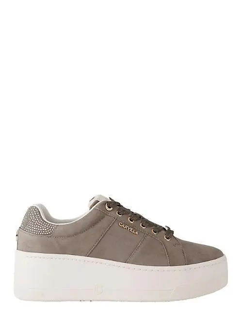 Carvela Connected Suede Trainers With Embellished Heel And Platform Sole - Grey Mixed
