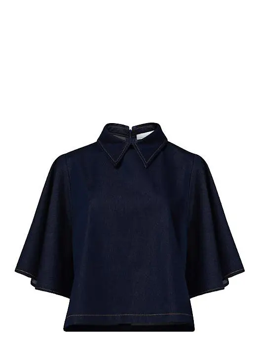 LEEM Relaxed-fit Collared Denim Top - Blue