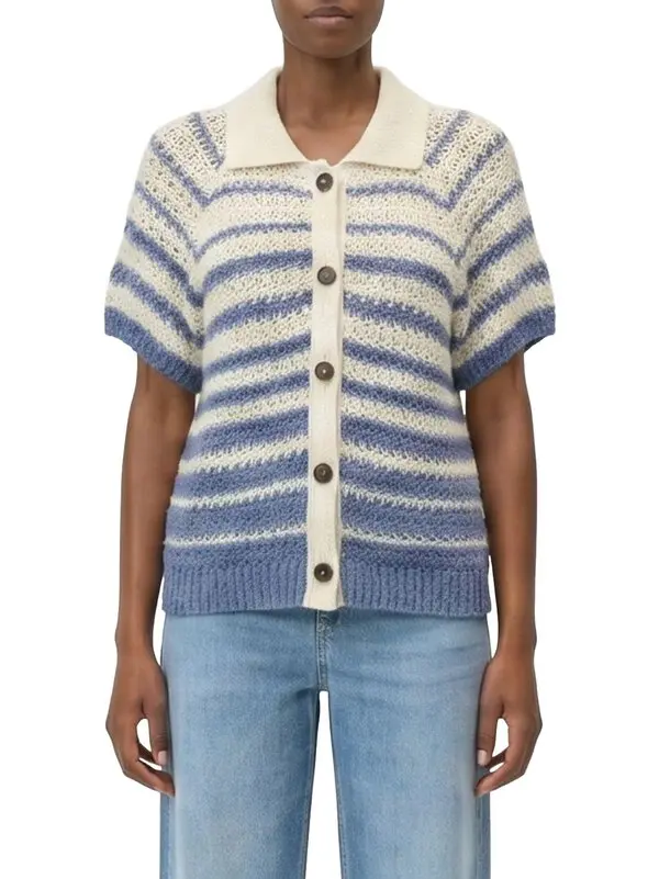 Closed Striped Knit Polo Sweater - Blue
