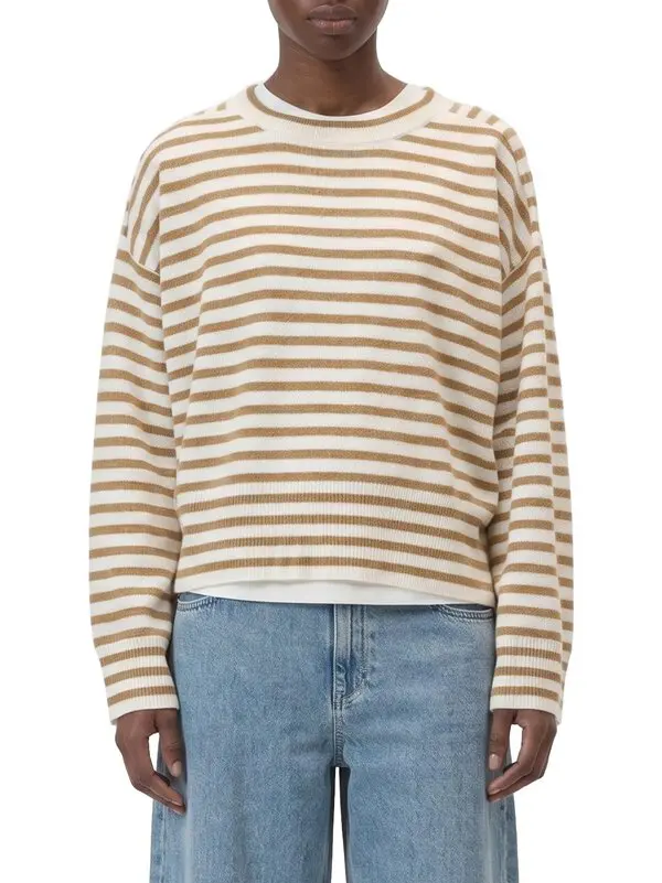 Closed Striped Knit Sweater - Brown