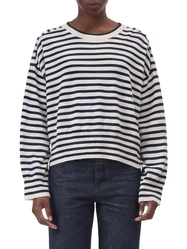 Closed Striped Knit Sweater - Ivory
