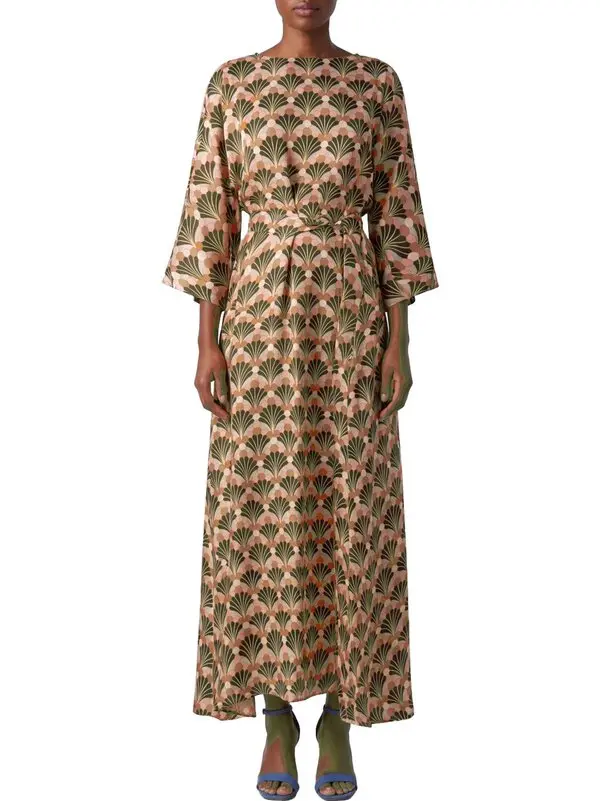 La DoubleJ Long-sleeved Graphic Print Silk Midi Dress - Multicolor