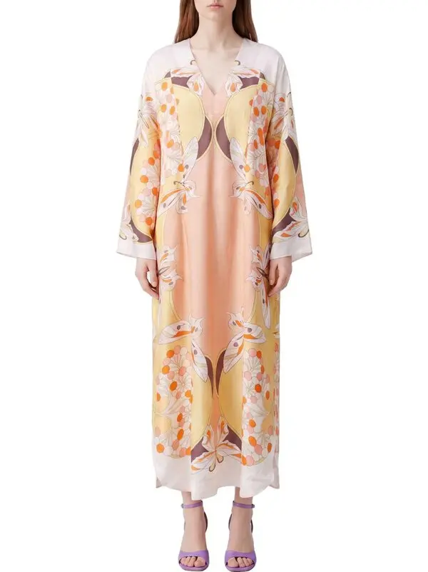 La DoubleJ V-neck Silk Midi Caftan - Multicolor