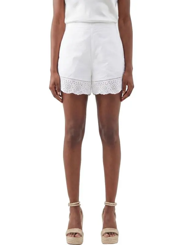 BY MALENE BIRGER Organic Cotton Shorts With Embroidered Lace Inserts - White