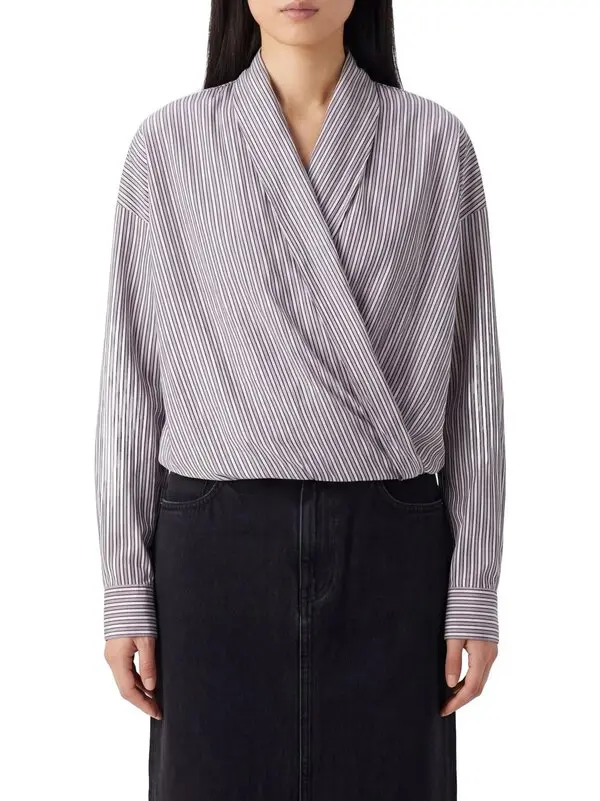 Dries Van Noten Striped Silk-blend Blouse With Shawl Collar - Brown