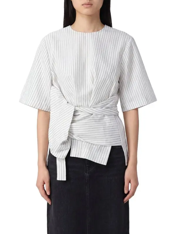 RÓHE Striped Silk And Cotton Blend Blouse With Tie Waist - White
