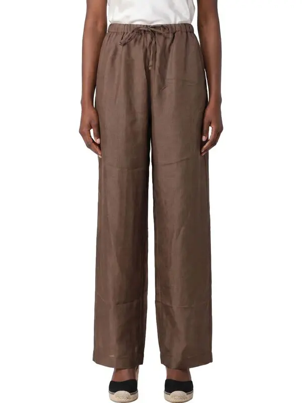 RÓHE High-waisted Straight-leg Trousers In Viscose With Drawstring Waist - Brown