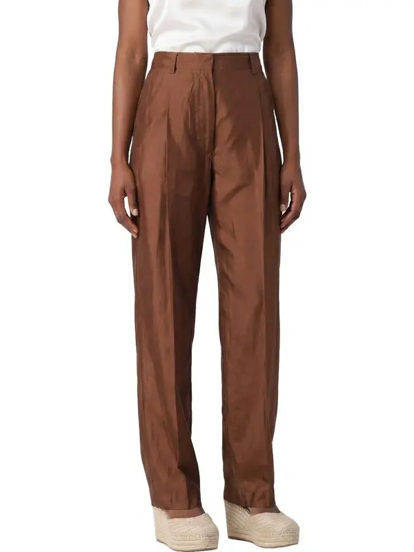 THELATEST High-waisted Straight-leg Trousers In Satin - Brown