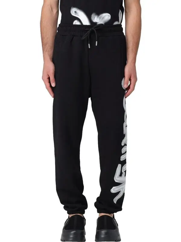 DISCLAIMER Cotton Jogging Trousers With Drawstring And Contrast Logo - Black