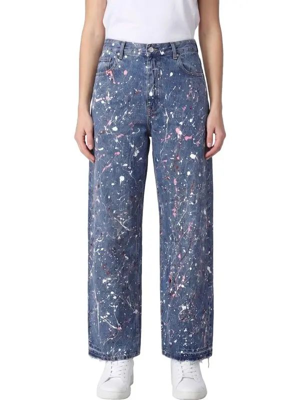 E.L.V. DENIM Abstract Print Straight Leg Jeans - Blue