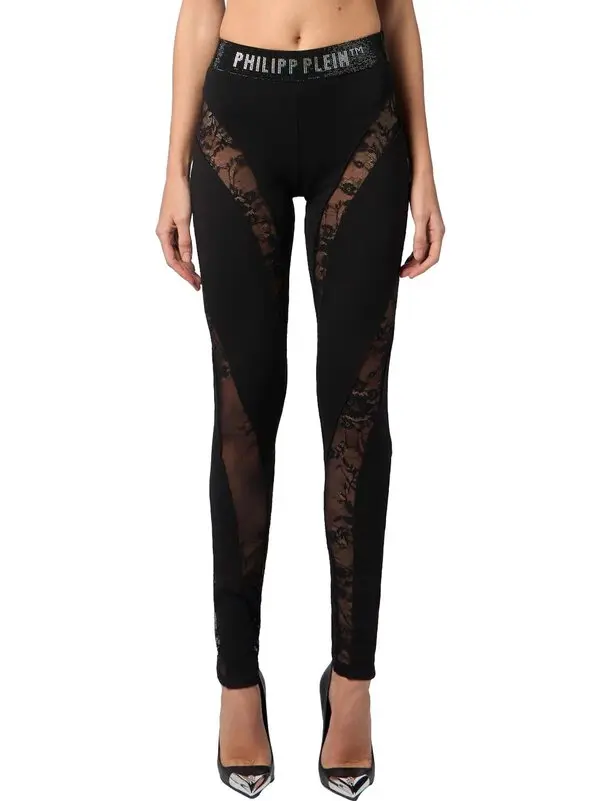 Philipp Plein High-waisted Skinny Leggings With Lace And Rhinestones - Black