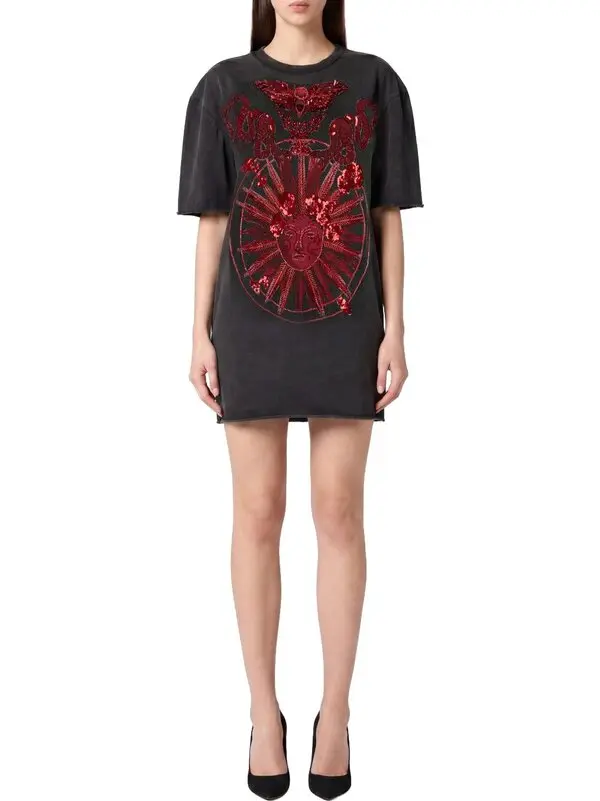 Philipp Plein Sequin Embroidered Mini Sheath Dress In Cotton - Black