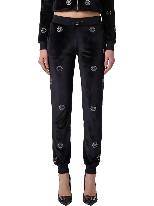 Philipp Plein Slim Fit Jogging Trousers With Rhinestone Logo Detail - Black