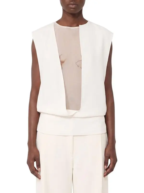 Sportmax Asymmetrical Floral Print Viscose Evening Top - White