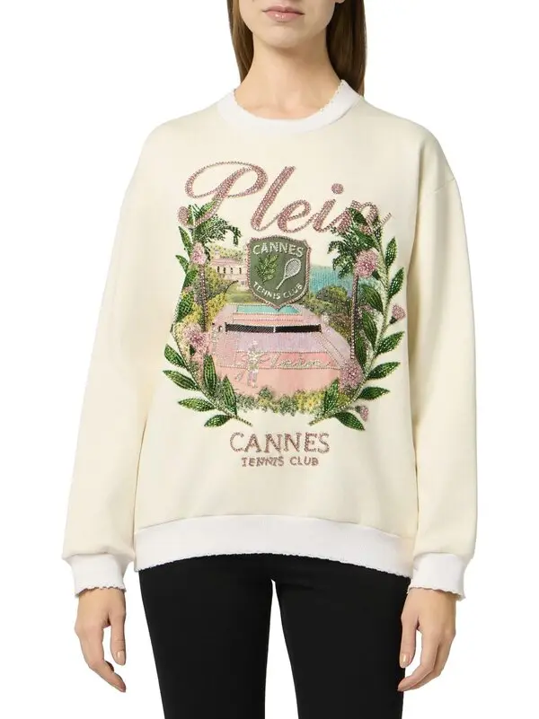 Philipp Plein Crewneck Sweatshirt With Rhinestone Logo - White
