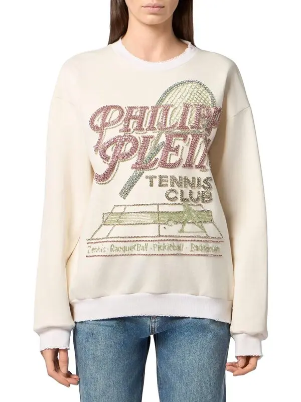 Philipp Plein Relaxed Fit Sweatshirt With Rhinestone Logo - White