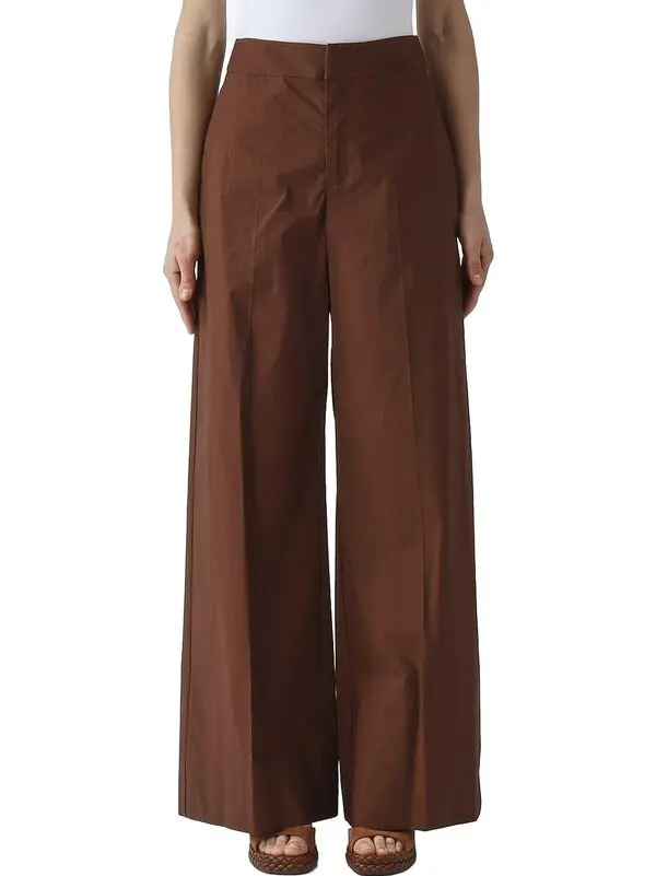 TWINSET Stretch Cotton Palazzo Trousers - Coffee