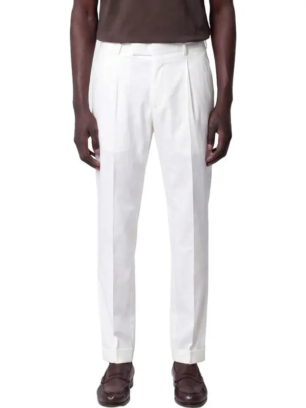 PT TORINO Slim Fit Sartorial Stretch Cotton Silk Trousers - White 1