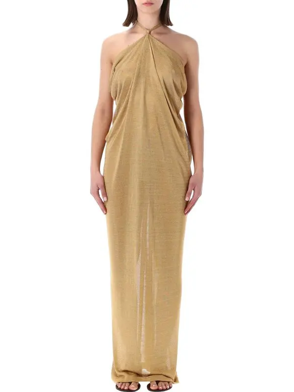 Alberta Ferretti Halterneck Maxi Dress - Gold