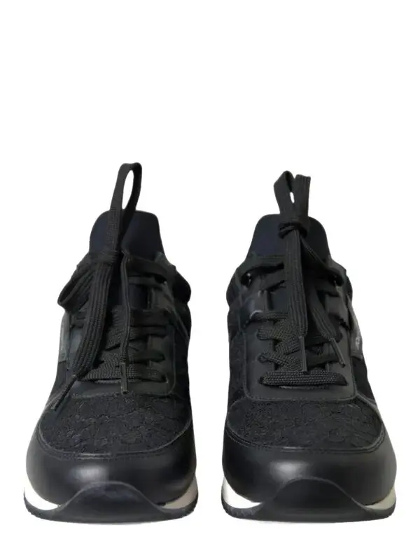 Dolce & Gabbana Leather Lace Overlay Floral Sneakers - Black