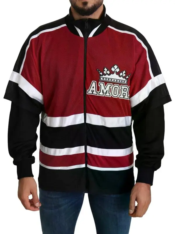 Dolce & Gabbana Amor Graphic Colorblocked Zip-up Sweater - Black