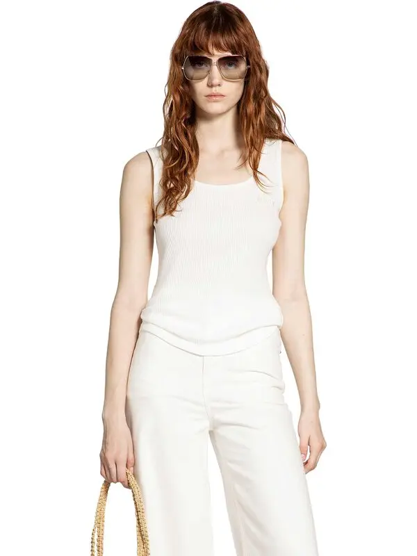 Chloé Ribbed Cotton Jersey Scoop Neck Tank Top - White