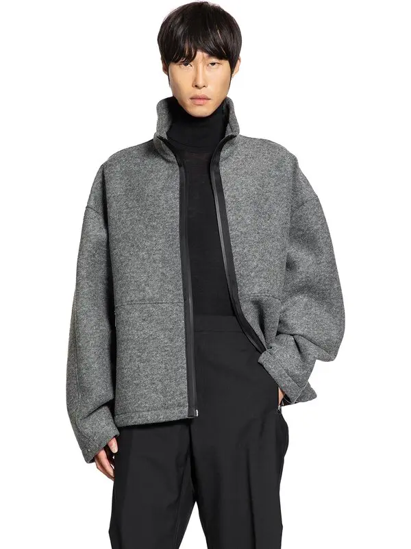 Herno Felt Zip-up Jacket With Drawstring And High Neck - Black