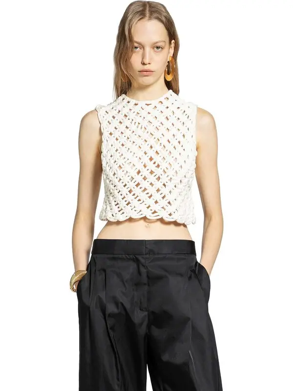 Alaïa Cropped Macramé Knit Top - Off-white
