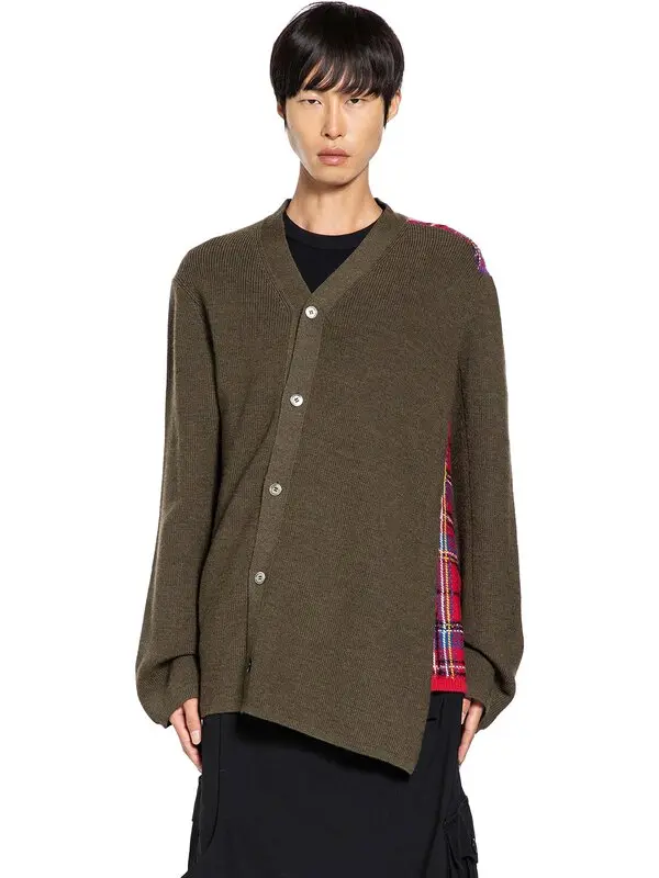 Comme Des Garçons Asymmetric Paneled V-neck Sweater - Green