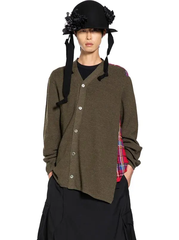 Comme Des Garçons Asymmetric Paneled V-neck Sweater - Green