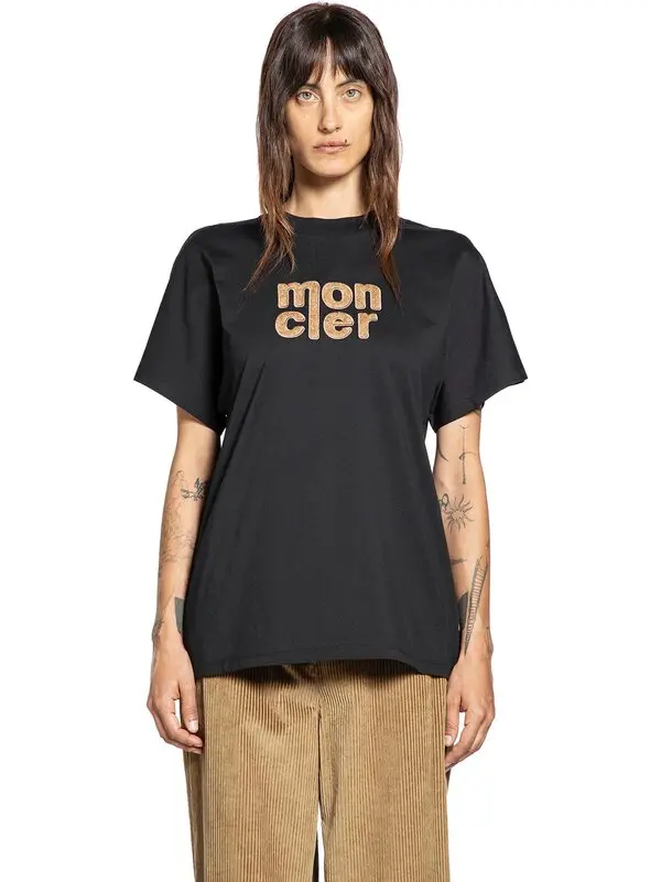 Moncler Teddy Logo Cotton T-shirt - Black