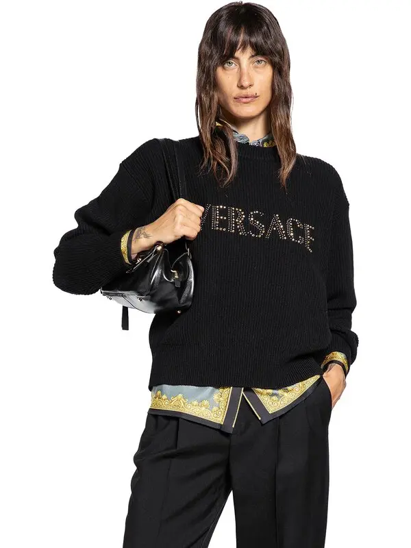 Versace Logo Sweater In Wool - Black