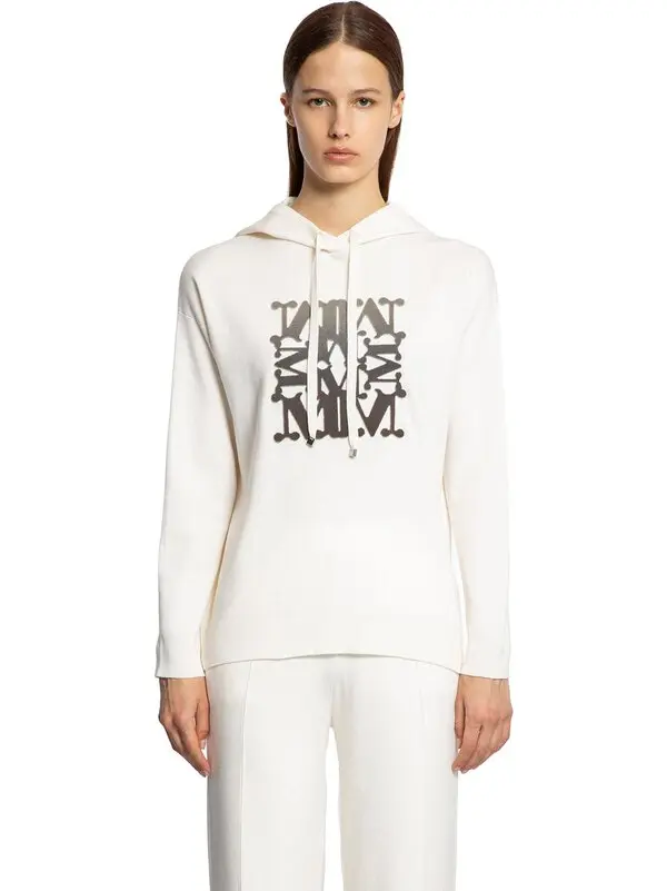 Max Mara Taddeo Knit Hoodie With Monogram Jacquard - White