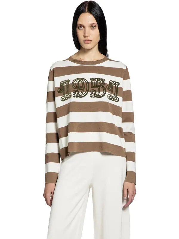 Max Mara Striped Wool Sweater With Embroidered Detail - Brown