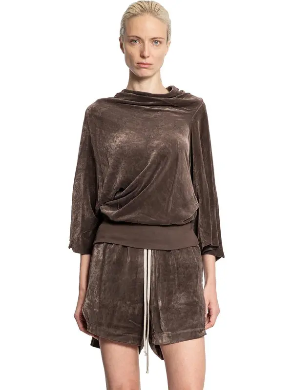 Rick Owens Darkdust Velvet Draped Cowl Neck Top - Grey