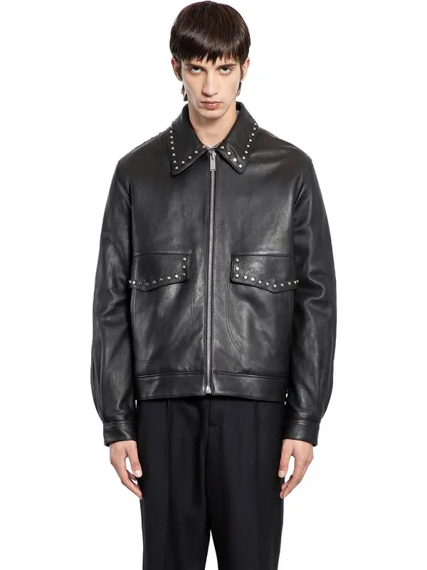 Alexander McQueen Studded Leather Aviator Jacket - Black