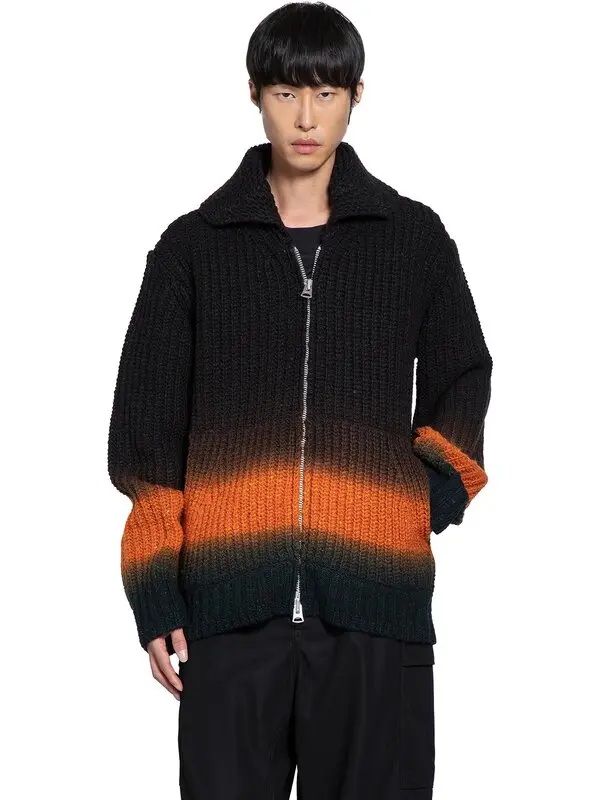 Sacai Garment Dyed Wool Knit Zip-up Cardigan - Black