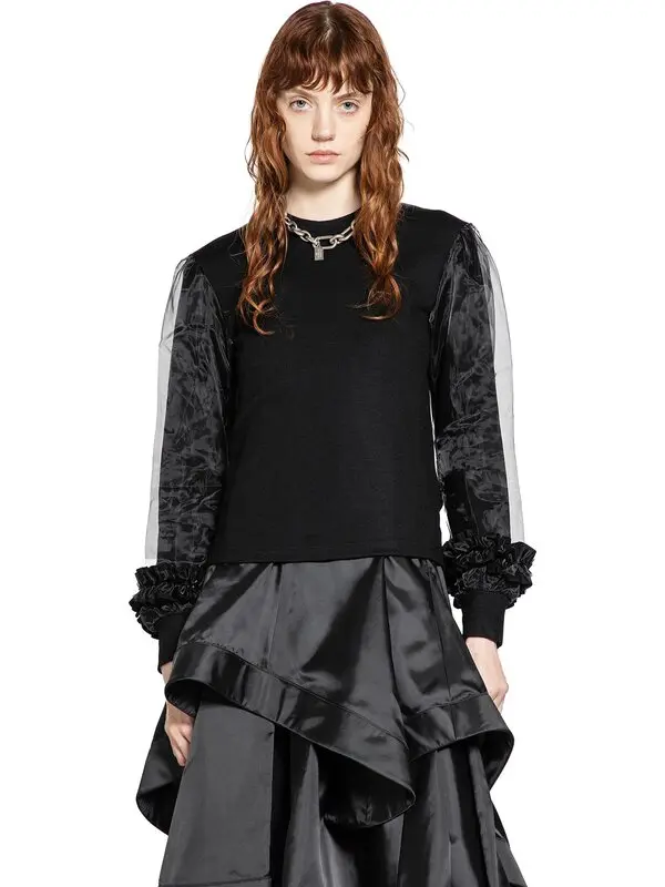 Noir Kei Ninomiya Wool Jersey And Sheer Tulle Long Sleeve T-shirt - Black