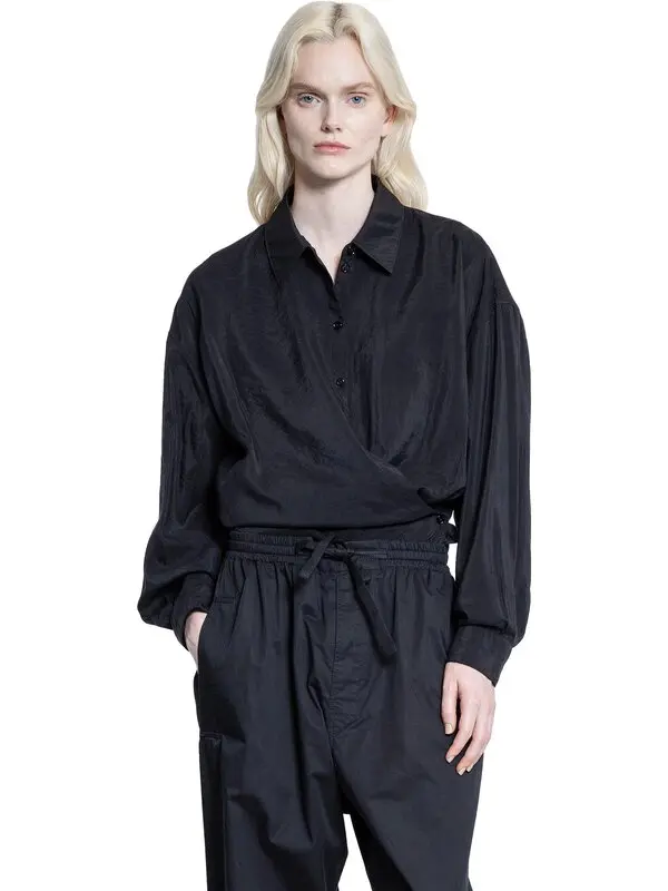LEMAIRE Straight Collar Twisted Shirt In Dry Silk - Black