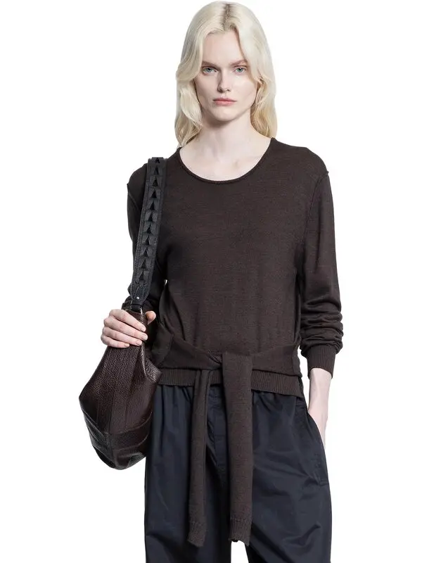 LEMAIRE Merino Wool Blend Trompe L'oeil Crewneck Jumper - Brown