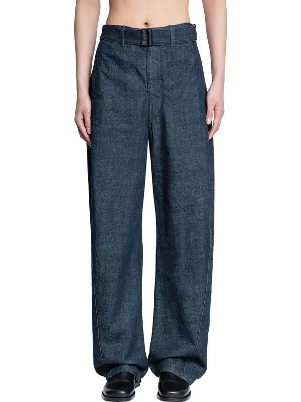 LEMAIRE Belted Twisted Wide-leg Denim Pants - Blue