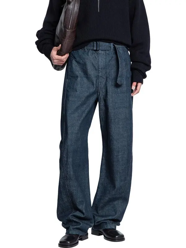 LEMAIRE Belted Twisted Wide-leg Denim Pants - Blue