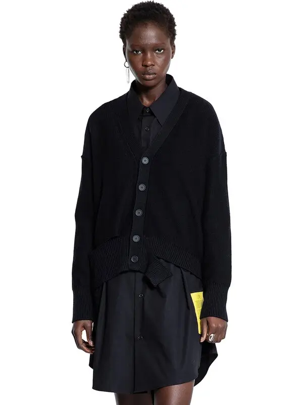 MAISON MARGIELA Distressed Wool Blend V-neck Cardigan - Black