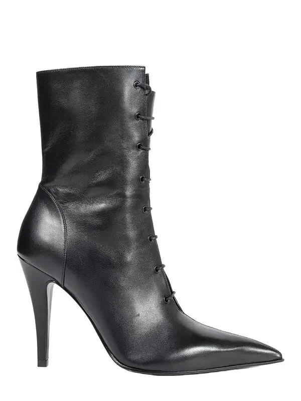 Alexander McQueen Leather Pointed Toe Stiletto Heel Ankle Boots - Black