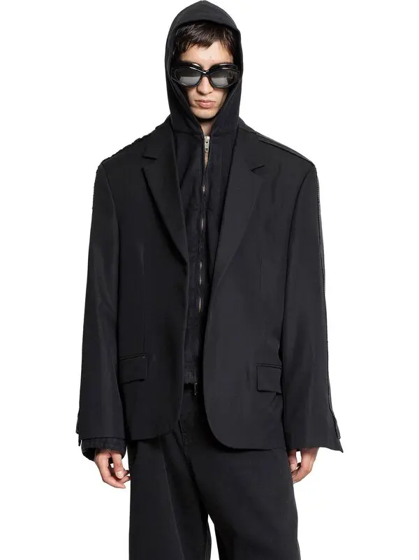 Balenciaga Hybrid Tailored Blazer With Hooded Detail - Black