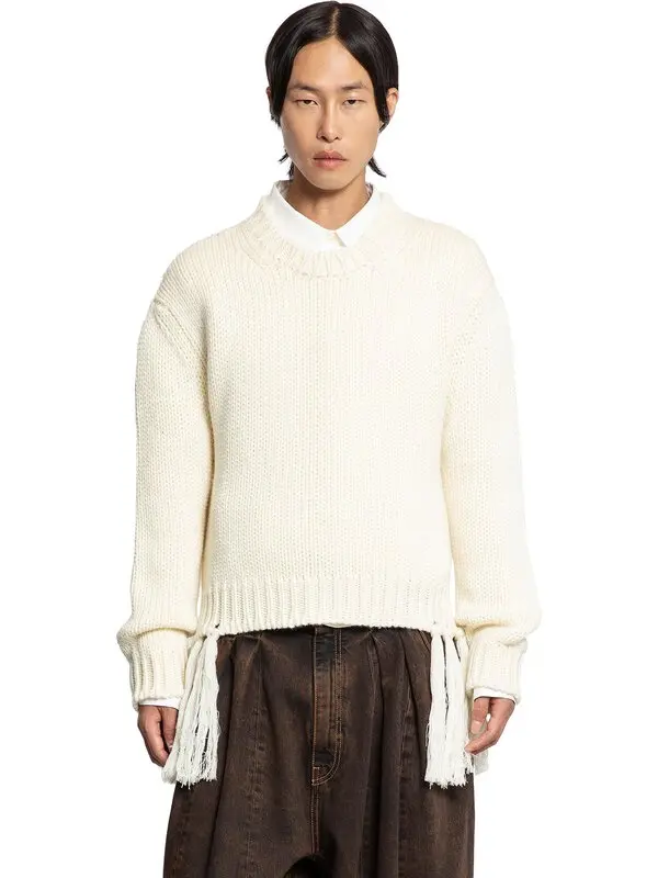 HED MAYNER Heavyweight Wool Knit Sweater With Fringe - Off-white
