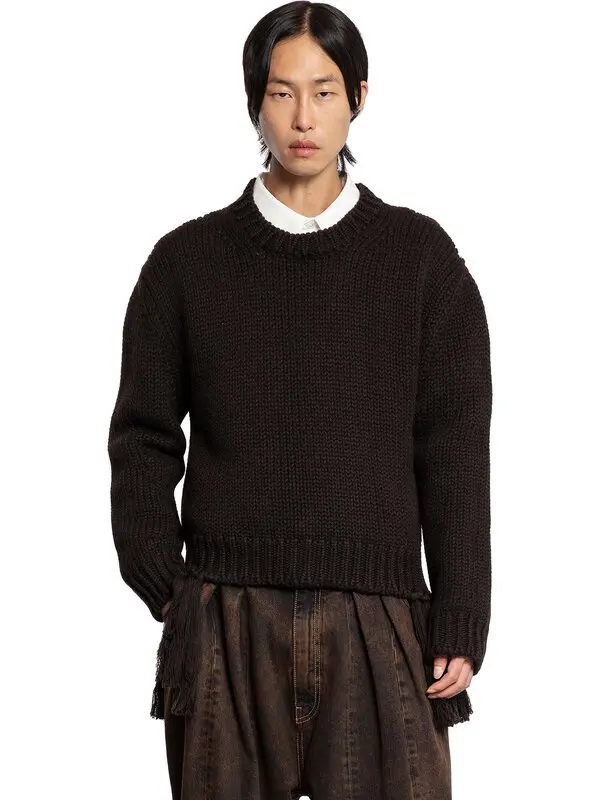HED MAYNER Heavyweight Wool Knit Sweater With Fringes - Brown