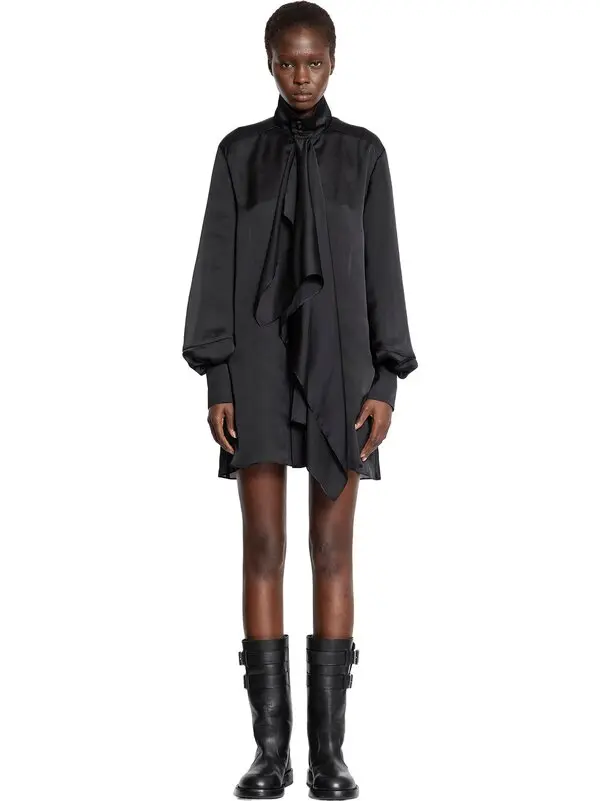 Sacai Satin High-neck Draped Scarf Panel Dress - Black