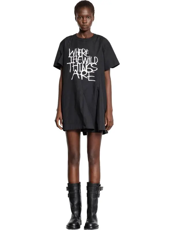 Sacai Where The Wild Things Are" Graphic Poplin Dress - Black