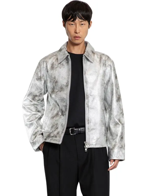 SUNFLOWER Snake Print Leather Jacket - Silver
